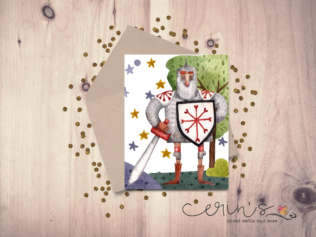 Watercolor Knight Note Card~watercolor Fantasy Blank Greeting Card ...