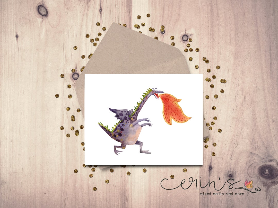 Watercolor Dragon Note Card~fantasy Story Blank Greeting Card~not so ...