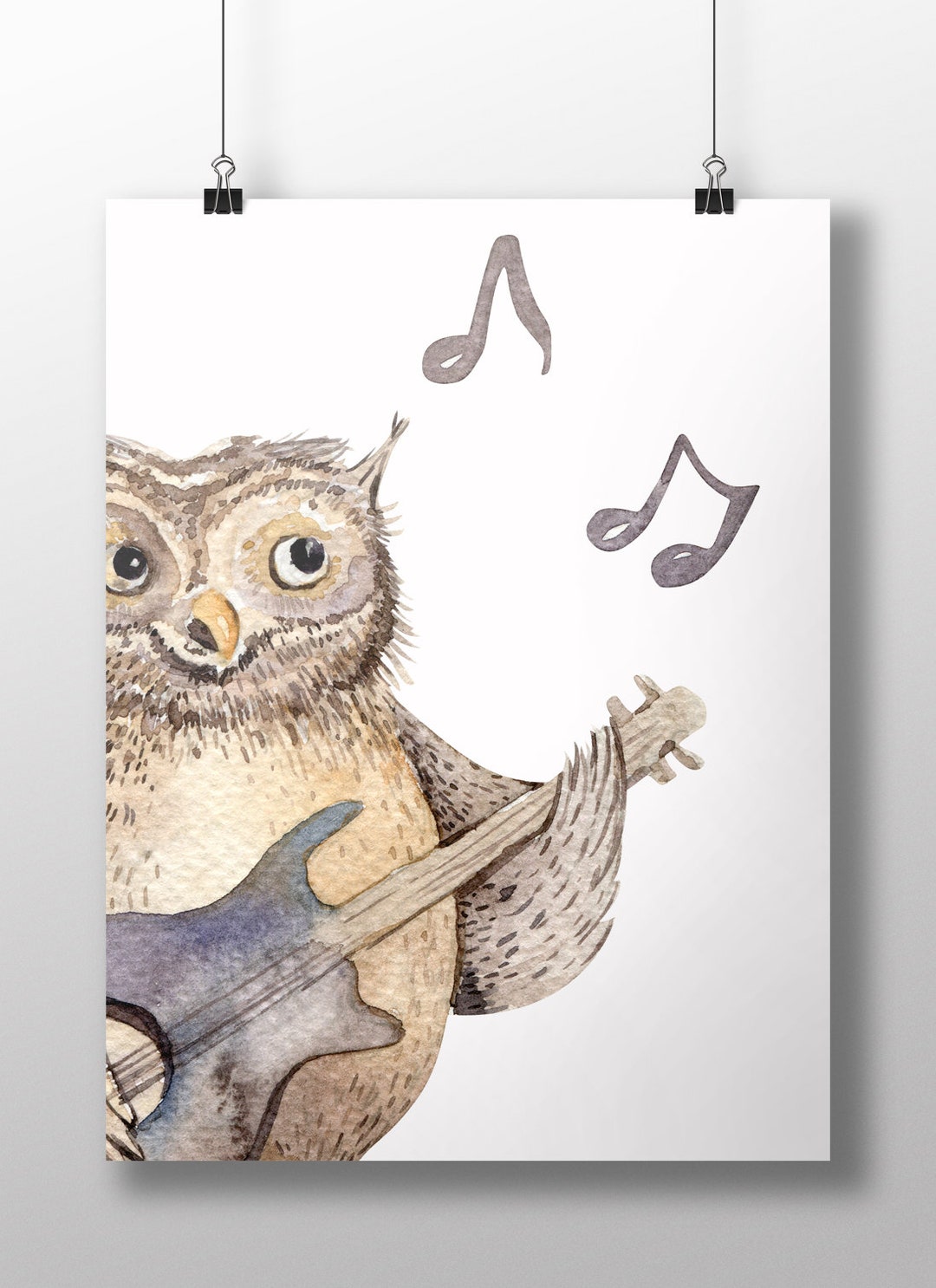 Singing Watercolor Owl With Guitar Nursery Wall Art Printwoodland Kids ...