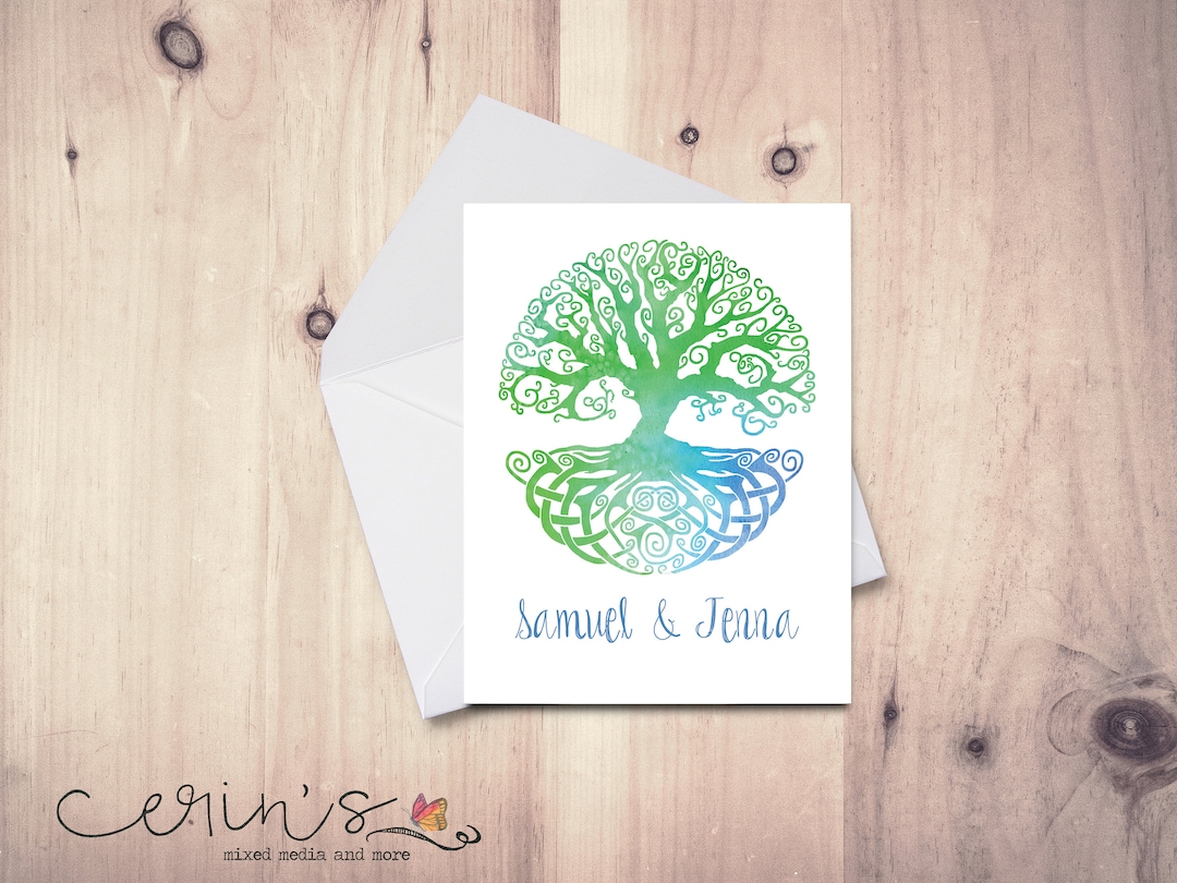 Personalized Green Tree of Life Note Cards~custom Watercolor Tree of ...