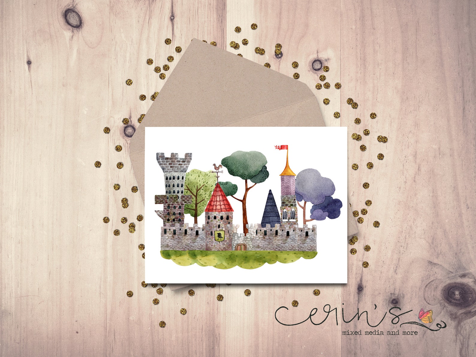 Watercolor Castle Note Cardfantasy Blank Greeting - Etsy