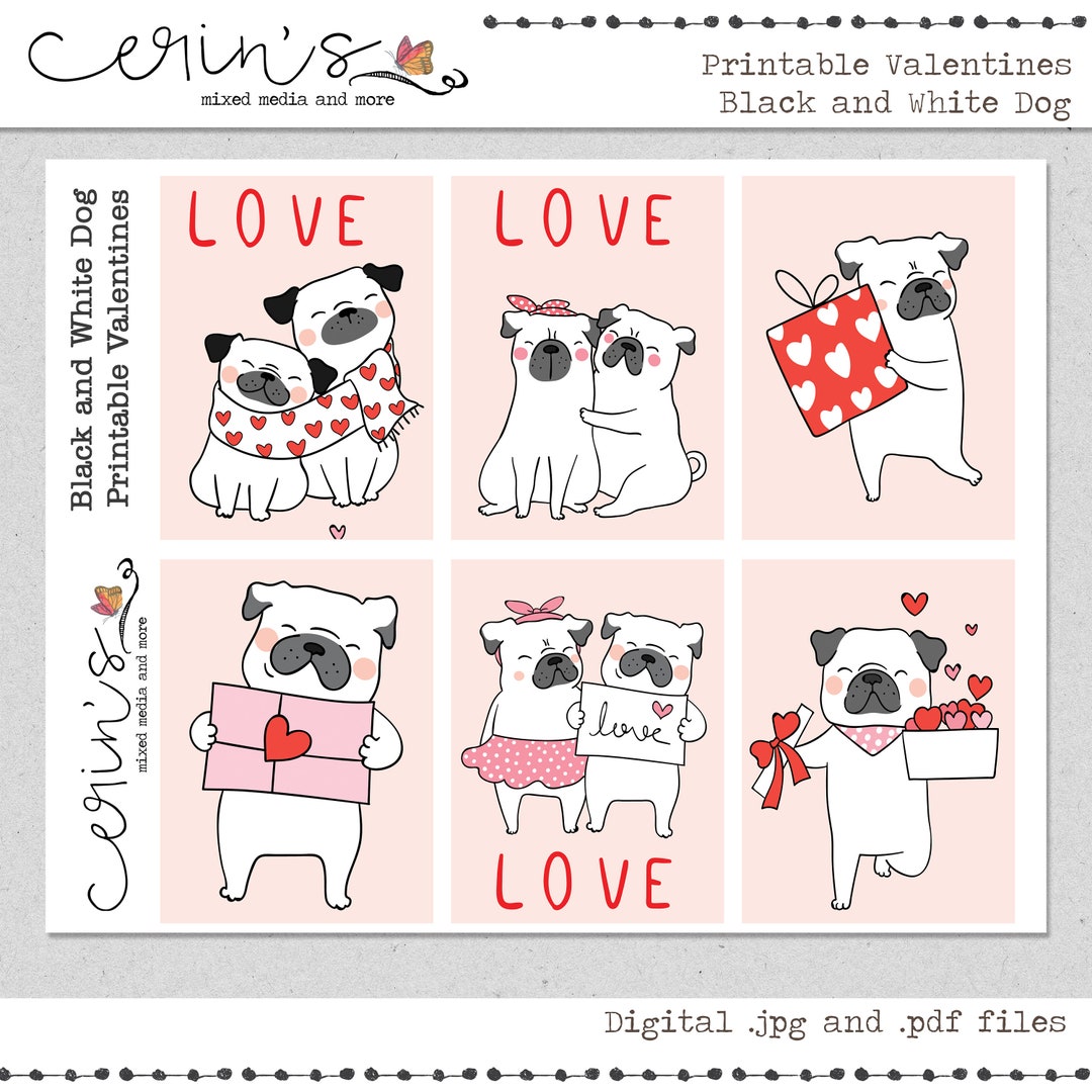 Printable Dog Valentine Cards~black and White Puppy Classroom ...