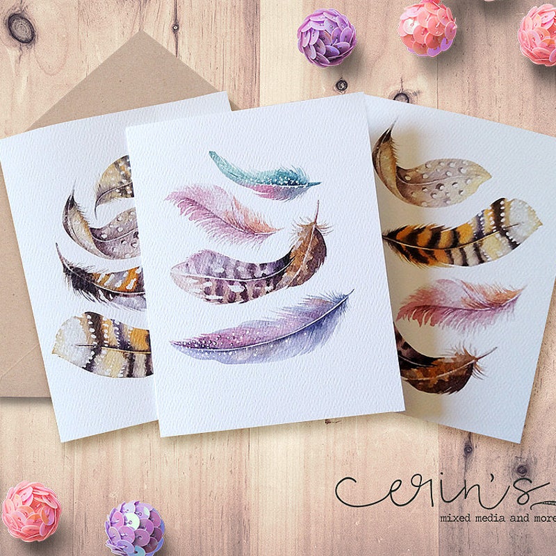 Feather Cards - Etsy