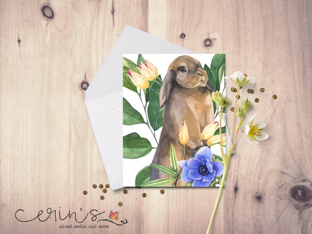 Rabbit Watercolor Notecard~rustic Spring Animal Greeting Cards~garden ...