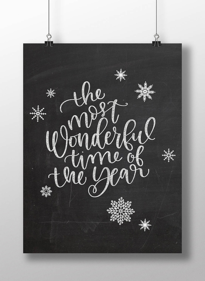 Most Wonderful Time Christmas Chalkboard Print~rustic Farmhouse Decor ...