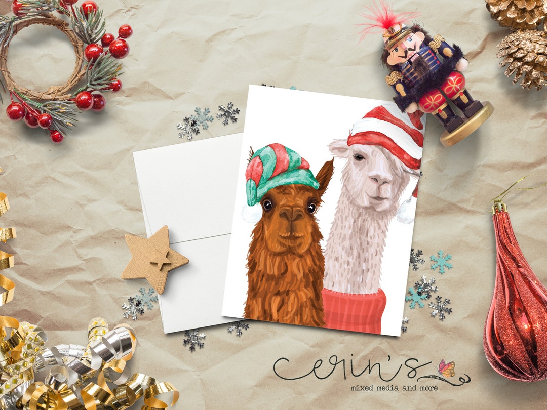 Alpaca and Llama Christmas Card~warm and Cozy Holiday Llama Cards ...