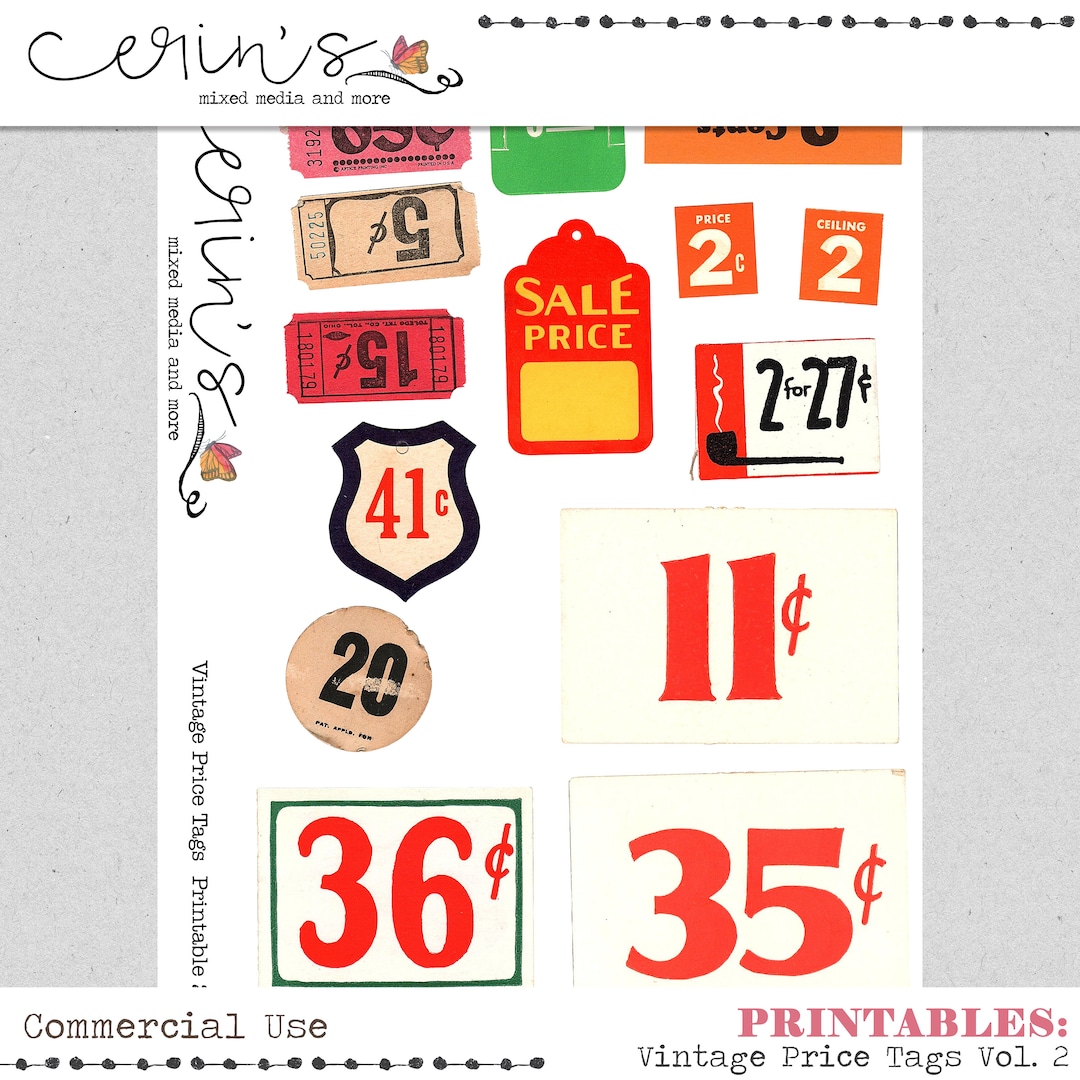 Colorful Price Tags Collage Sheet Printable~junk Journal Ephemera ...