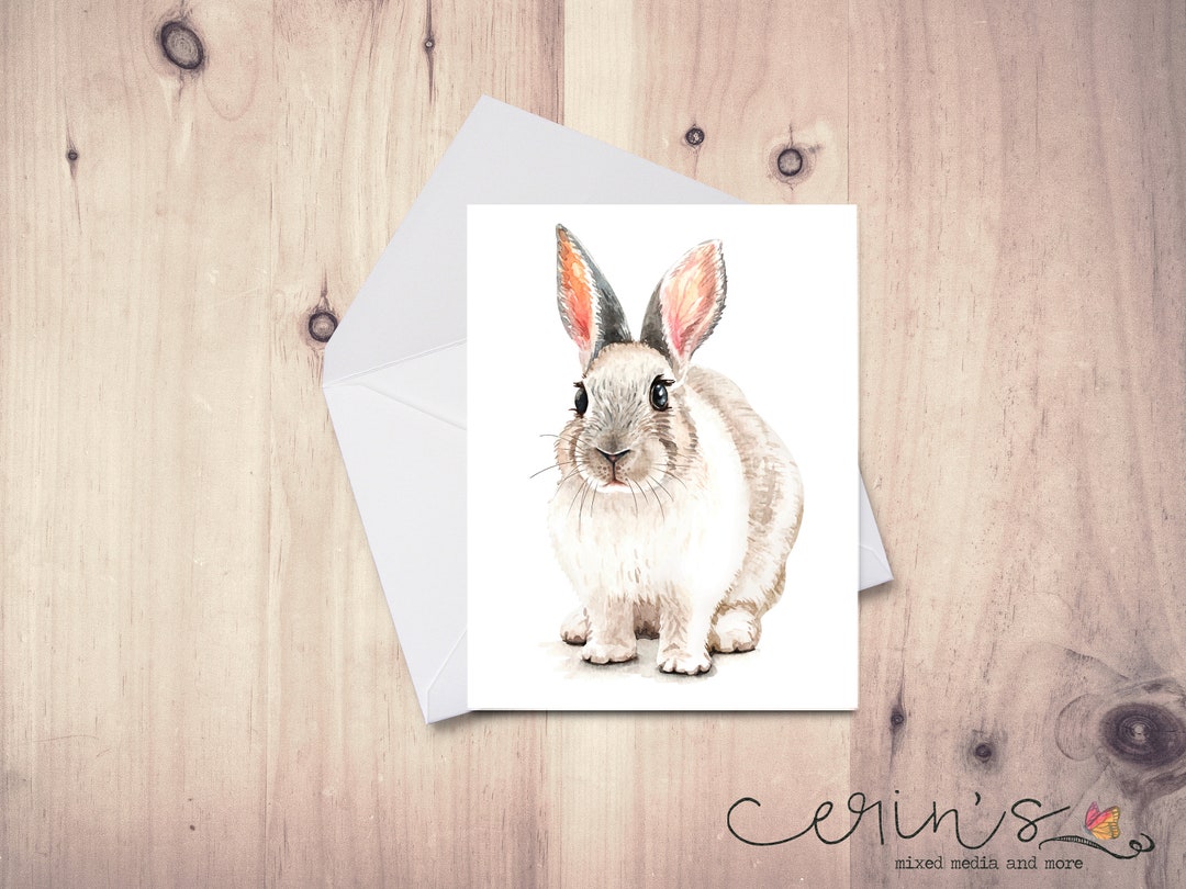 Watercolor White Rabbit Card~beautiful Animal Greeting~soft and Cuddly ...