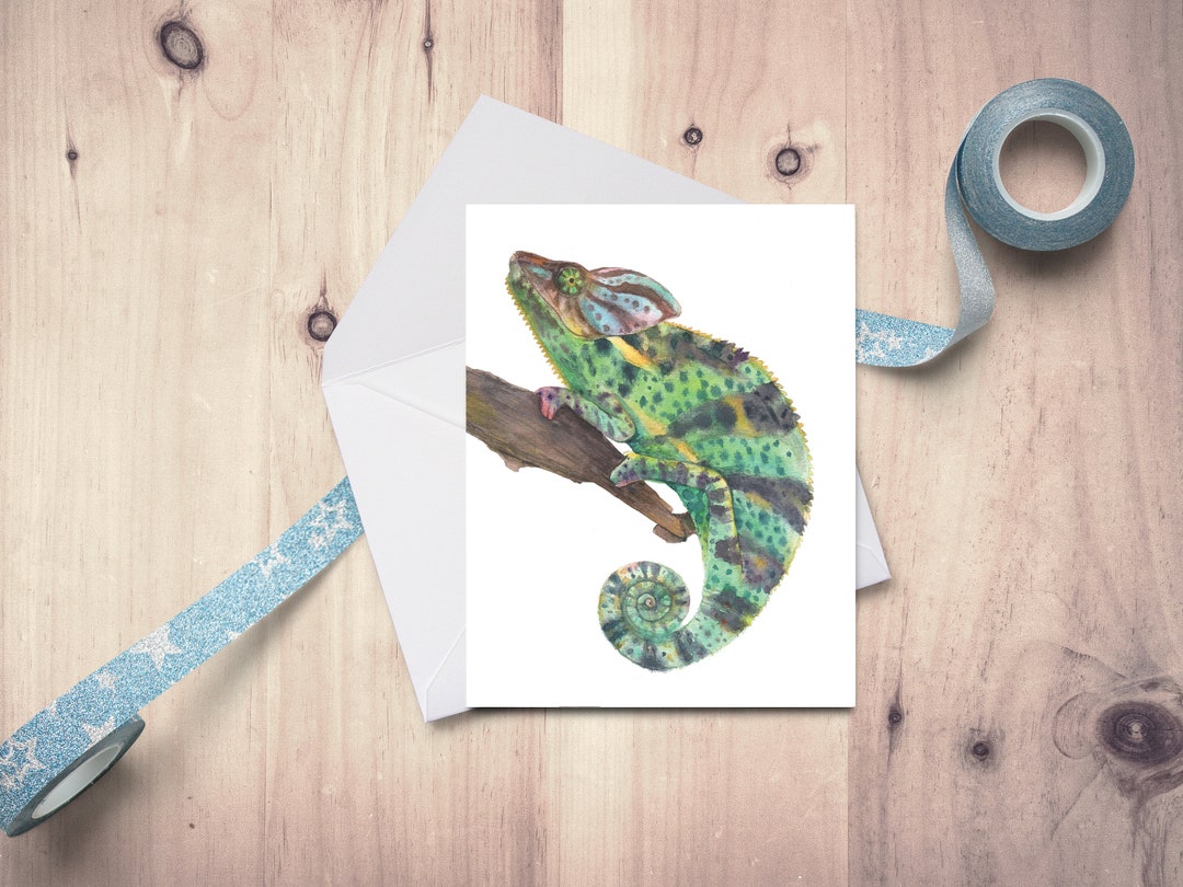 Watercolor Veiled Chameleon Note Card: Exotic Reptile Greeting - Etsy