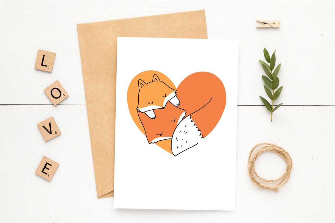 5x7 Fox Heart Card~illustrated Fox Love Card~fox Valentines Day ...