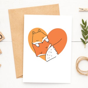 5x7 Fox Heart Card~illustrated Fox Love Card~fox Valentines Day ...