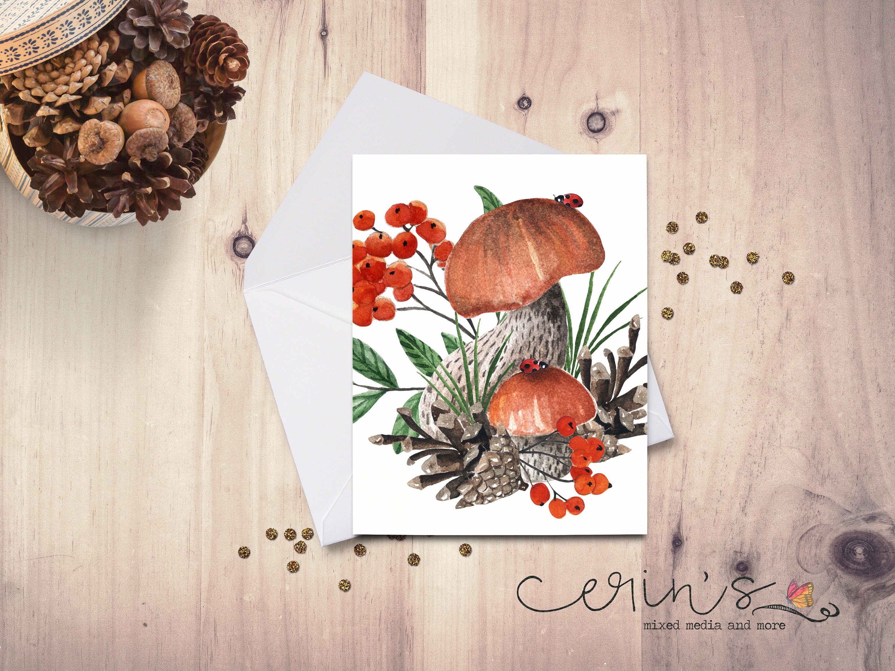 Watercolor Mushroom Mixed Note Card Setboho Blank Notecards 8 | Etsy