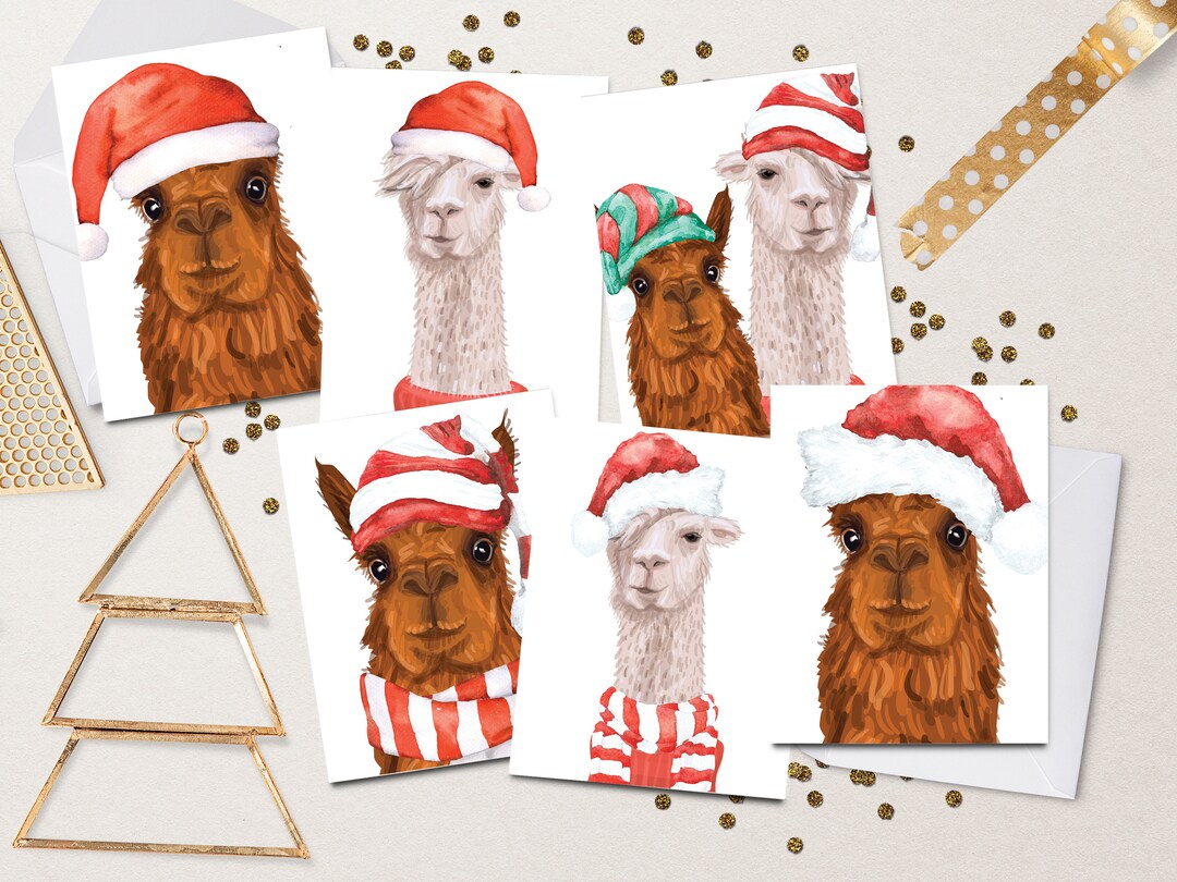 Christmas Llamas Card Set~painted Christmas Cards~recycled Holiday Card ...