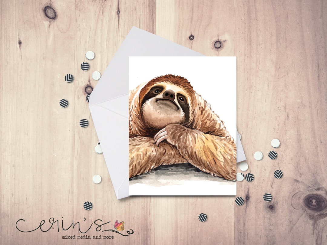 Relaxing Sloth Note Card~watercolor Animal Friends Blank Cards~gift for ...