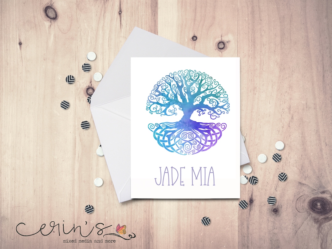 Personalized Celtic Tree of Life Note Cards~custom Watercolor Tree of ...