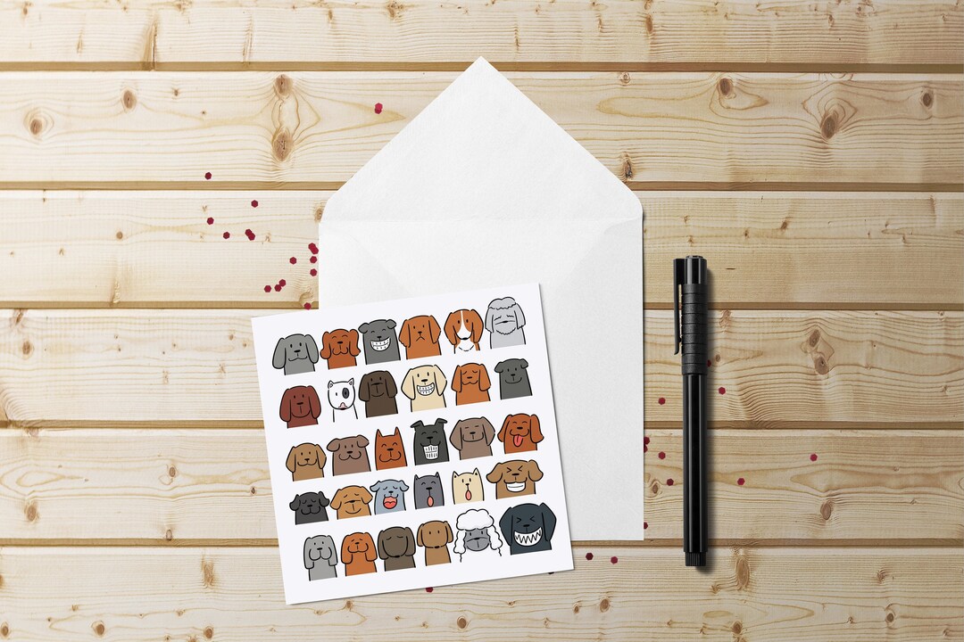 Doodled Dog Card~happy Puppies Square Greeting Card~cards for Kids~gift ...