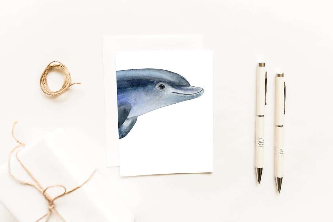 Dolphin Card~watercolor Ocean Mammal Cards~dolphin Gifts~bottlenose ...