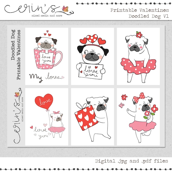 Printable Doodle Dog Valentine Cardsblack and White Puppy | Etsy
