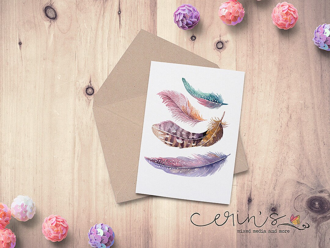 Boho Feather Stack Note Card Set 03~feather Stack Cards~bohemian ...