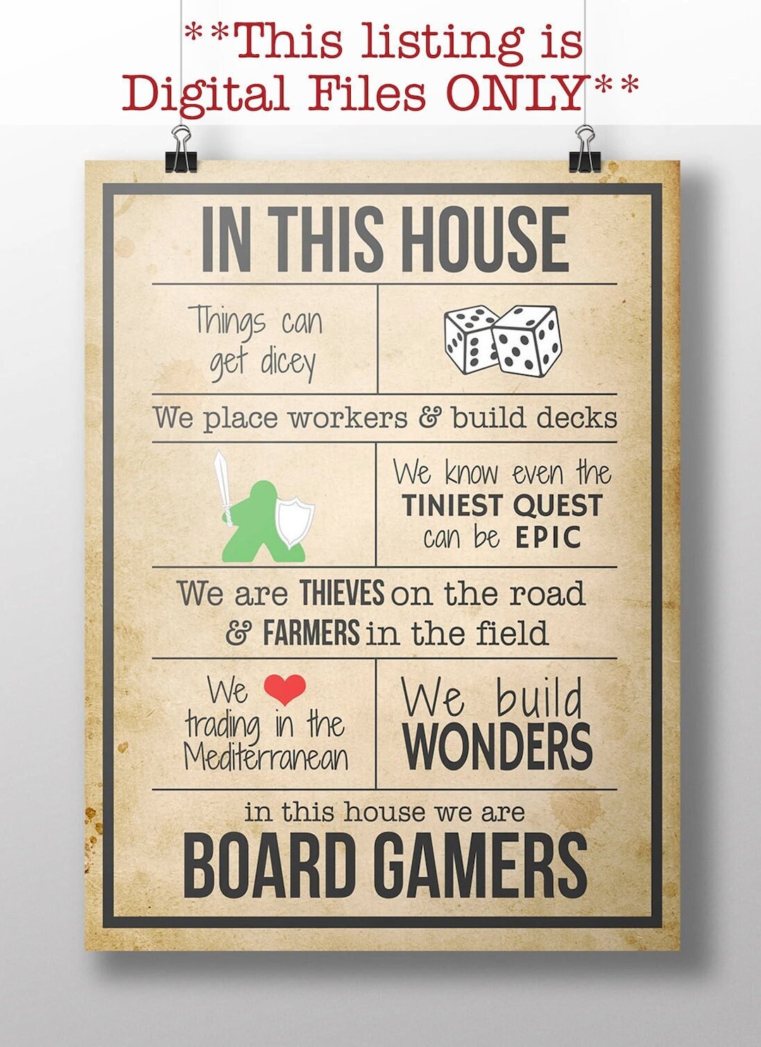 Printable Custom Vintage Style Board Game Wall Art~personalized Table ...