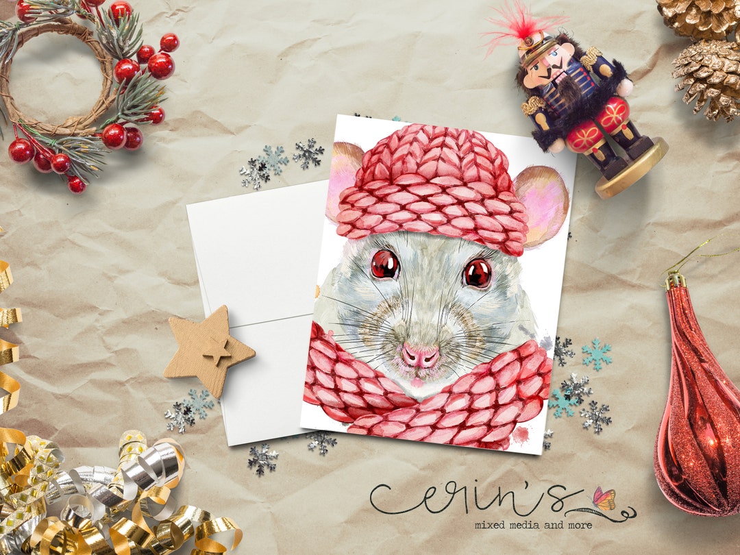 Watercolor Rat Christmas Card~fun Pet Cards~rat Gifts~winter Rodent ...