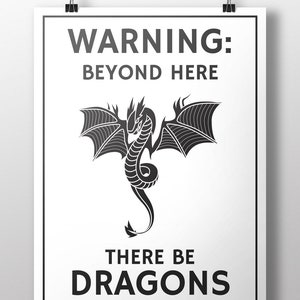 Dragon Warning Sign~there Be Dragons Poster~beyond Here Wall Decor ...