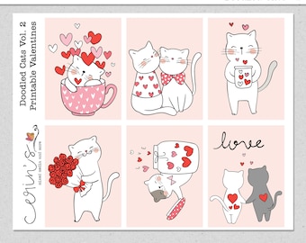 Cat Valentines Day Card for Kids Kitten Printable Valentines - Etsy