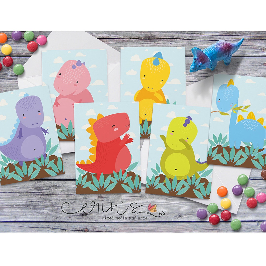Dinosaur Note Card Set~blank Note Cards~birthday Invites~friendly ...