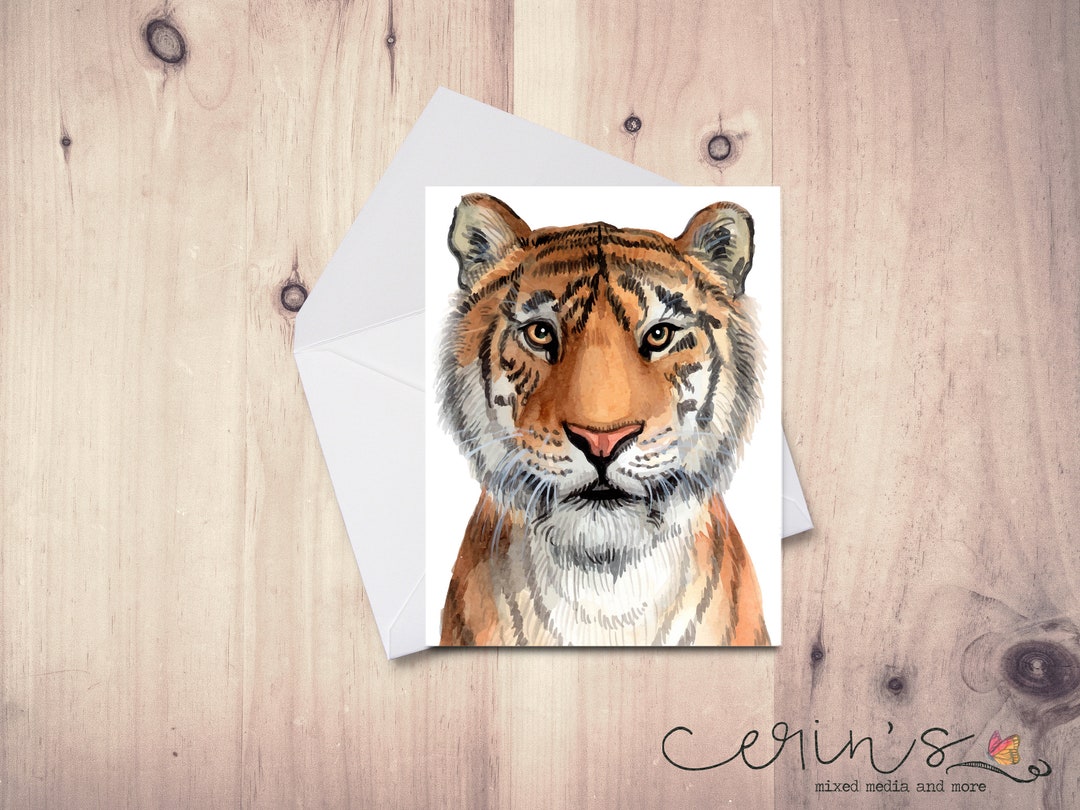 Watercolor Tiger Card~big Cat Notecards~jungle Life Blank Greeting ...