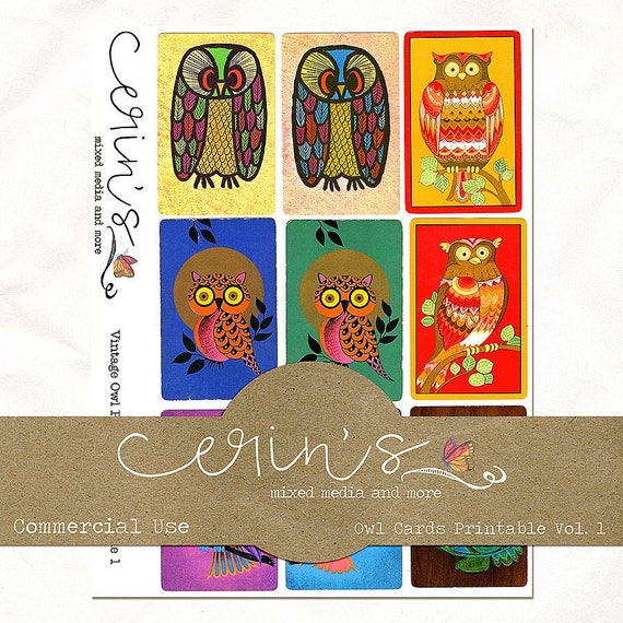 Vintage Owl Playing Card Collage Sheet PrintableJunk Journal | Etsy