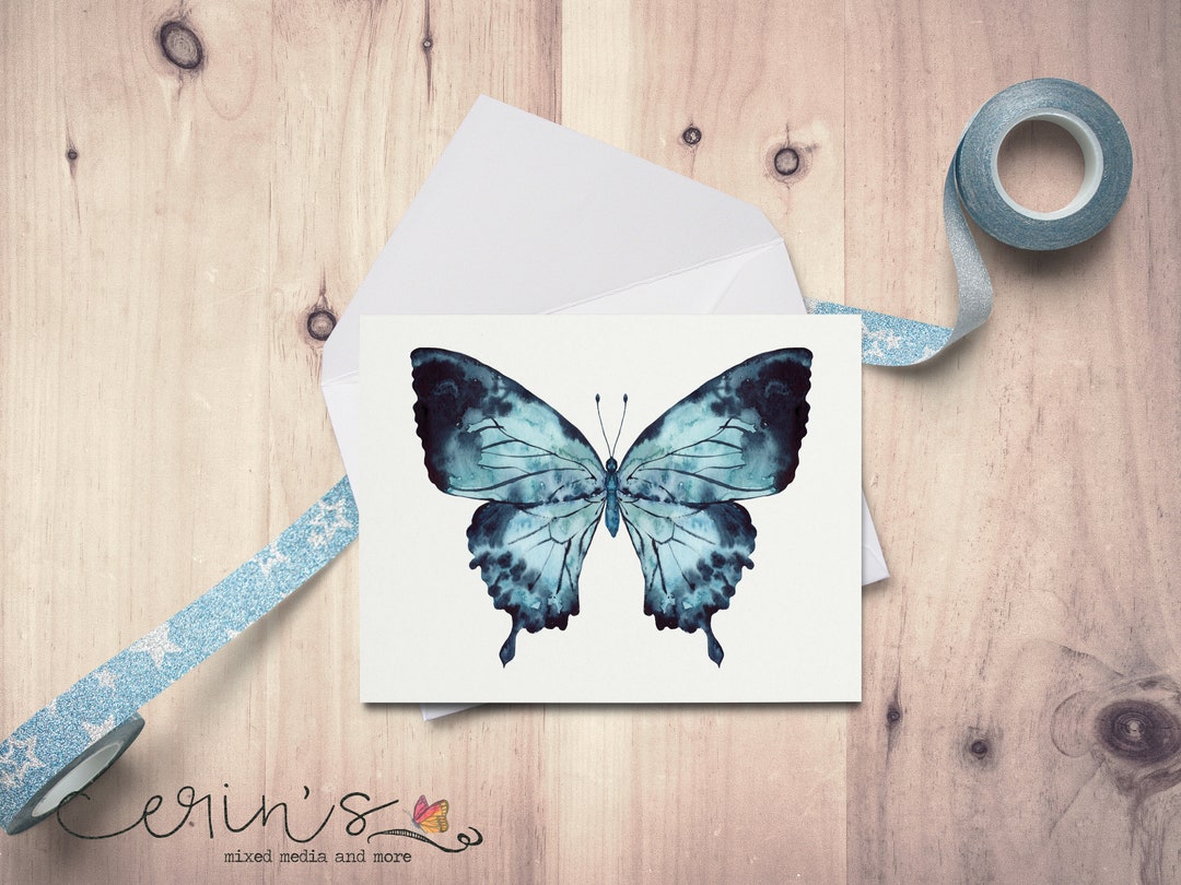 Watercolor Butterfly Note Card~blank Blue Butterfly Notecards~butterfly ...
