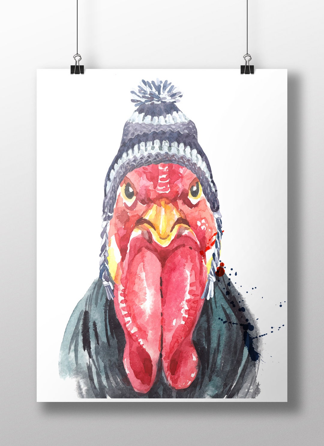 Winter Rooster Art Print~colorful Farmhouse Decor~watercolor Farmyard ...