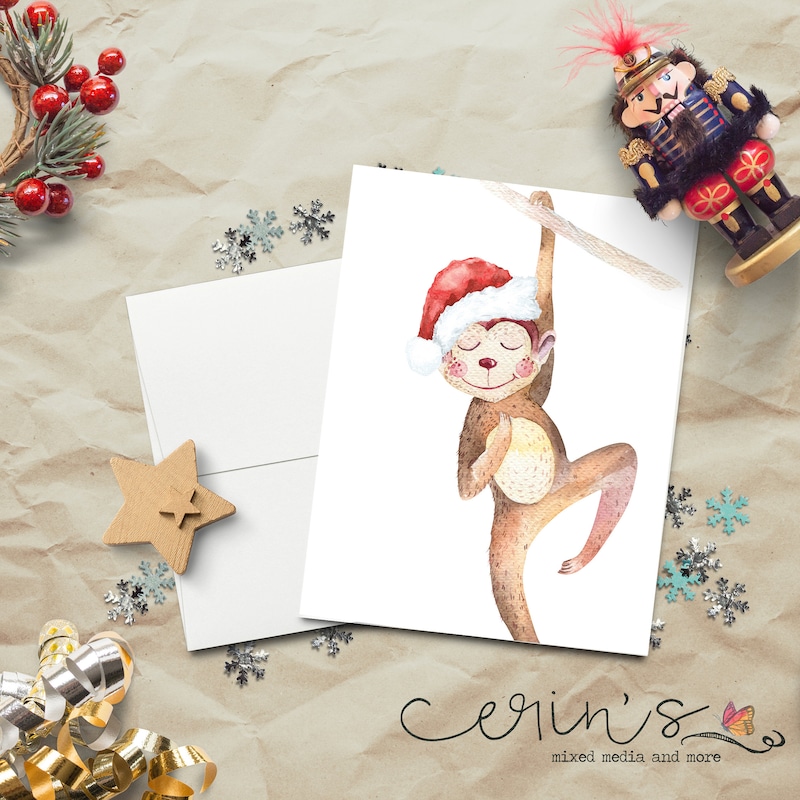 Monkey Christmas Watercolour - Etsy