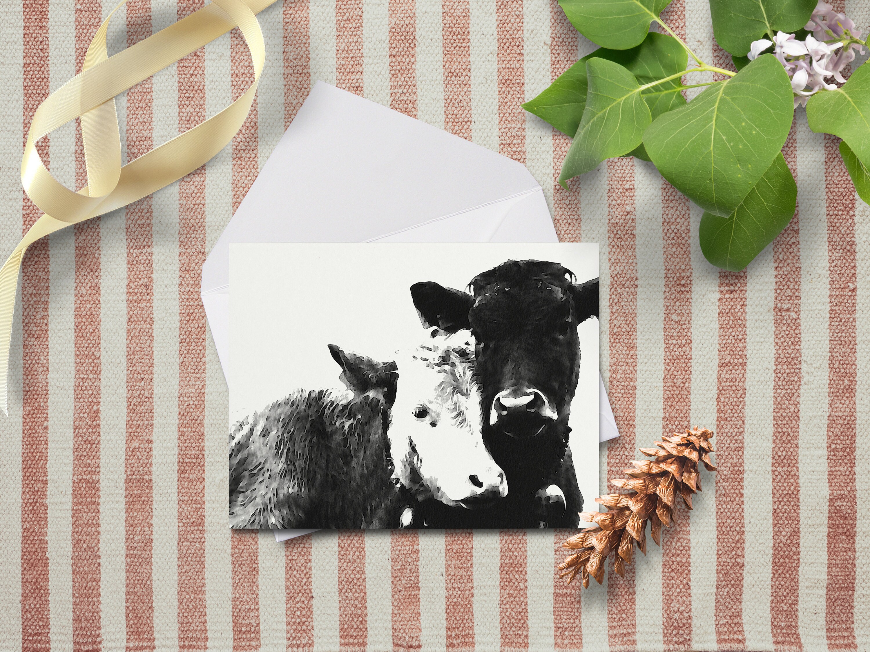 Watercolor Cow Card~two Cows Snuggling~rustic Farmhouse Greetings~farm ...