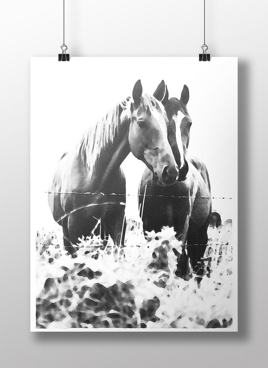 Black Ink Horses Painting~farmhouse Art Prints~western Wall Decor~horse ...