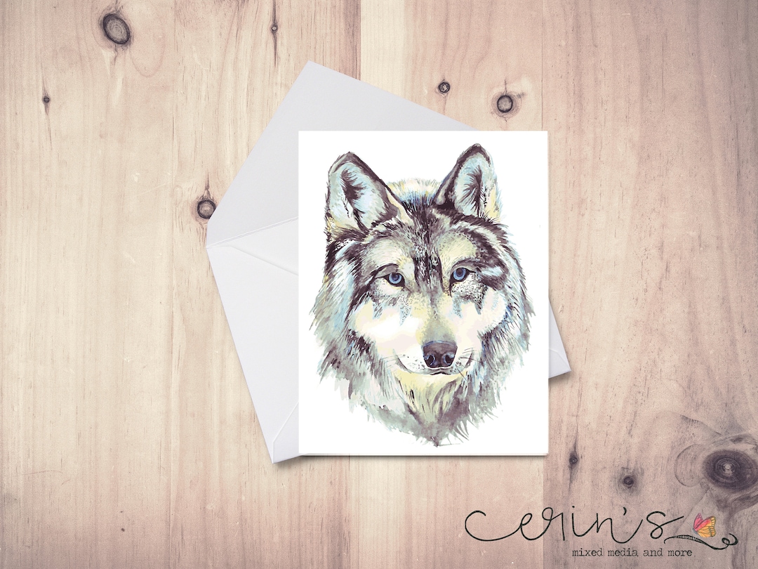 Watercolor Wolf Card~woodland Animal Cards~canine Stationery~wolf Gifts ...