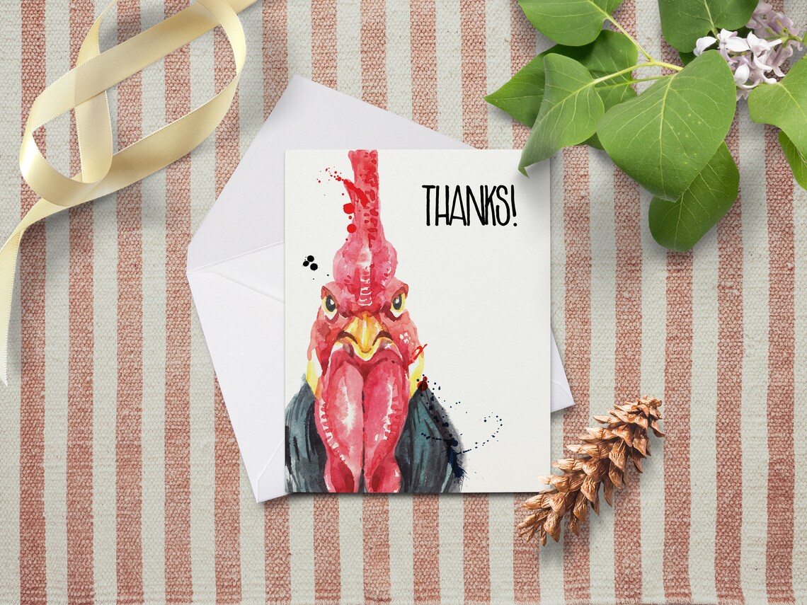 Rooster Thank You Cardwatercolor Thank You Cardfarmyard - Etsy