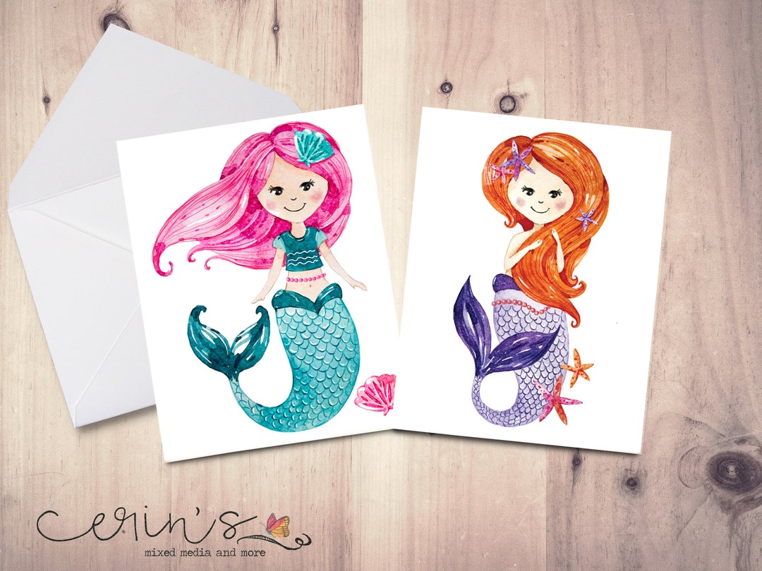 Colorful Mermaid Mixed Set Notecards~watercolor Mermaid Cards~mermaid ...