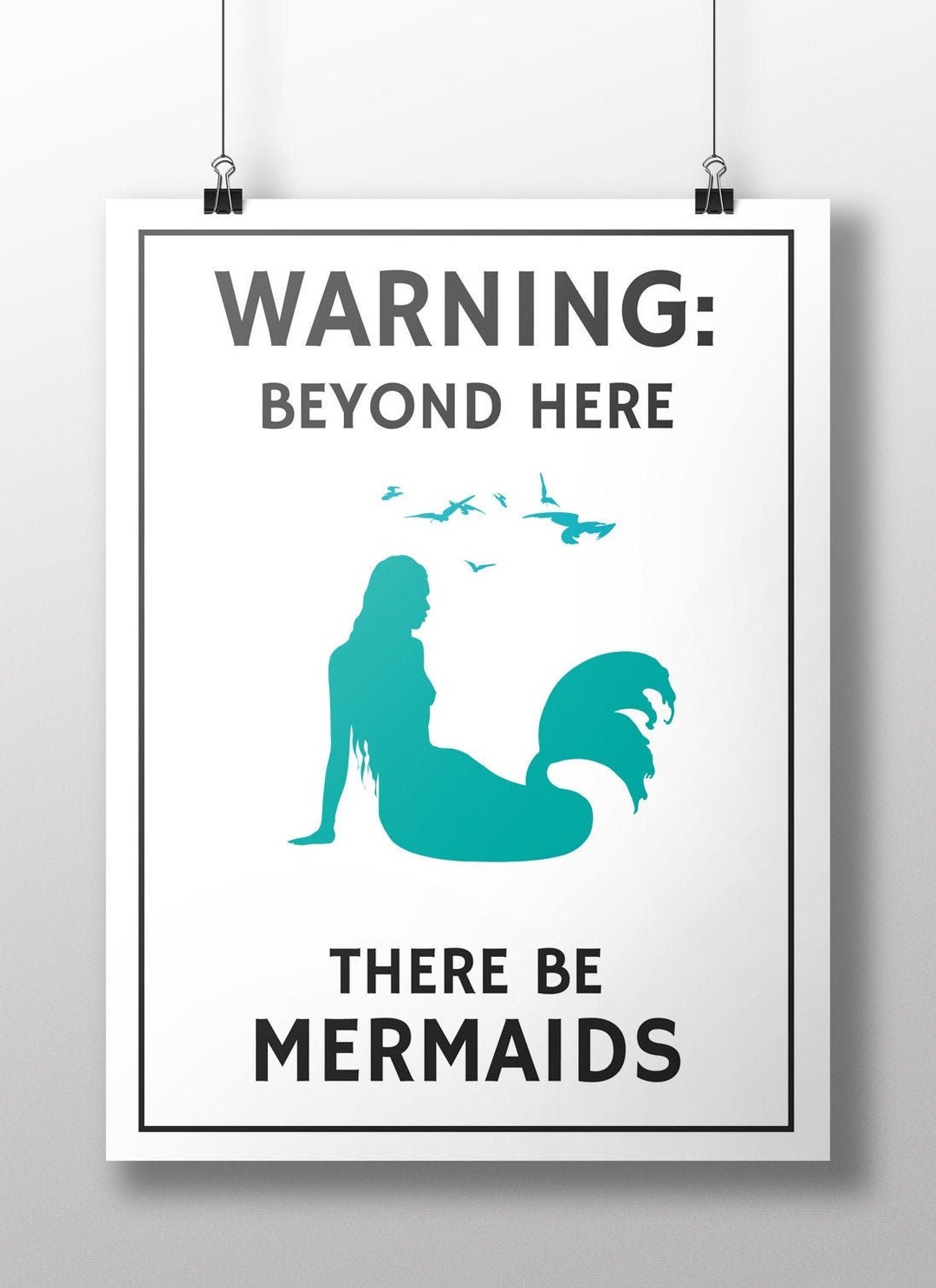 Mermaids Poster~mermaids Warning Sign~beyond Here Canvas~renaissance ...
