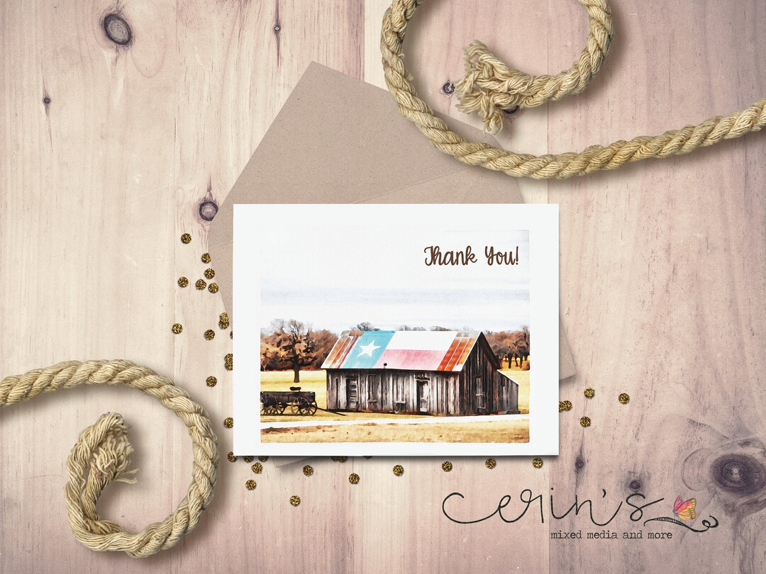 Texas Barn Thank You Cards~watercolor Note Cards~farm and Ranch Life ...