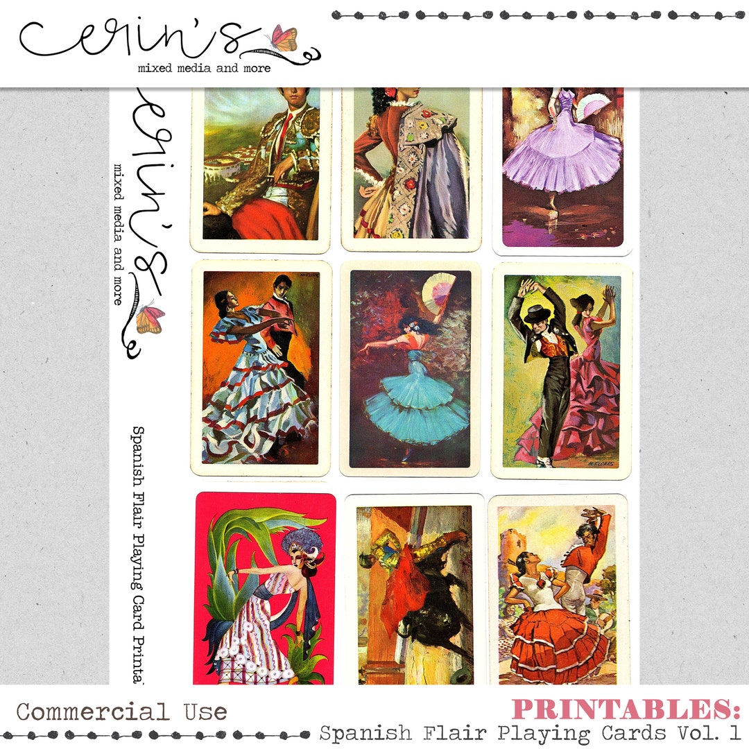 Spanish Art Playing Card Collage Sheet Printable~junk Journal Ephemera ...