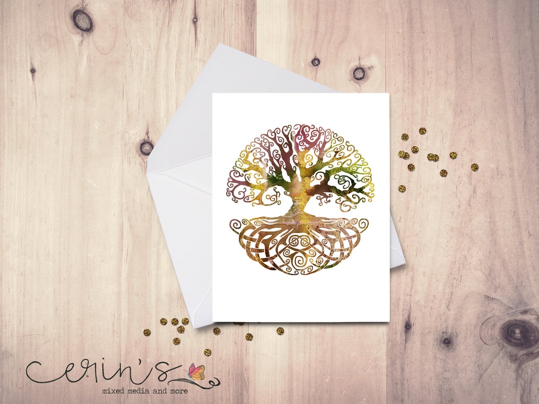 Brown Celtic Tree of Life Watercolor Blank Knot Work Card~hand Drawn ...