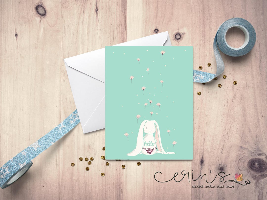 Illustrated Bunny Hello Card~friendship Greeting Card~just Because - Etsy
