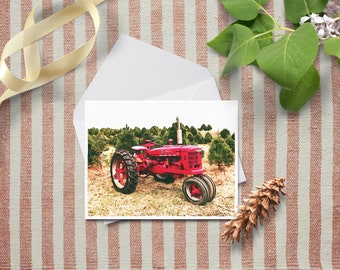 Antique Red Tractor Card - Etsy