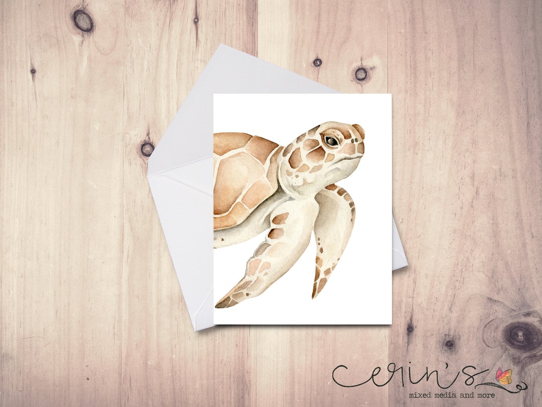 Watercolor Loggerhead Sea Turtle Notecard~ocean Life Notecards~marine ...