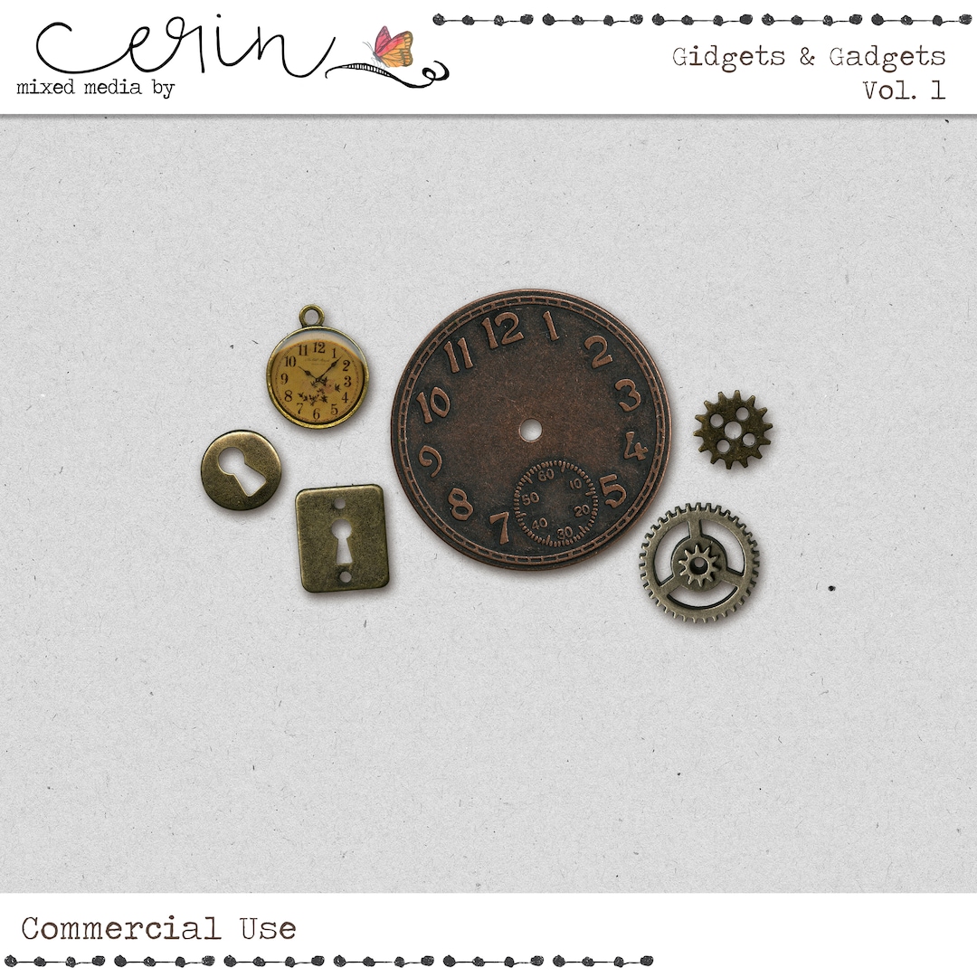 Digital Charms~vintage Charms~commercial Use Elements~time Charms~gears ...