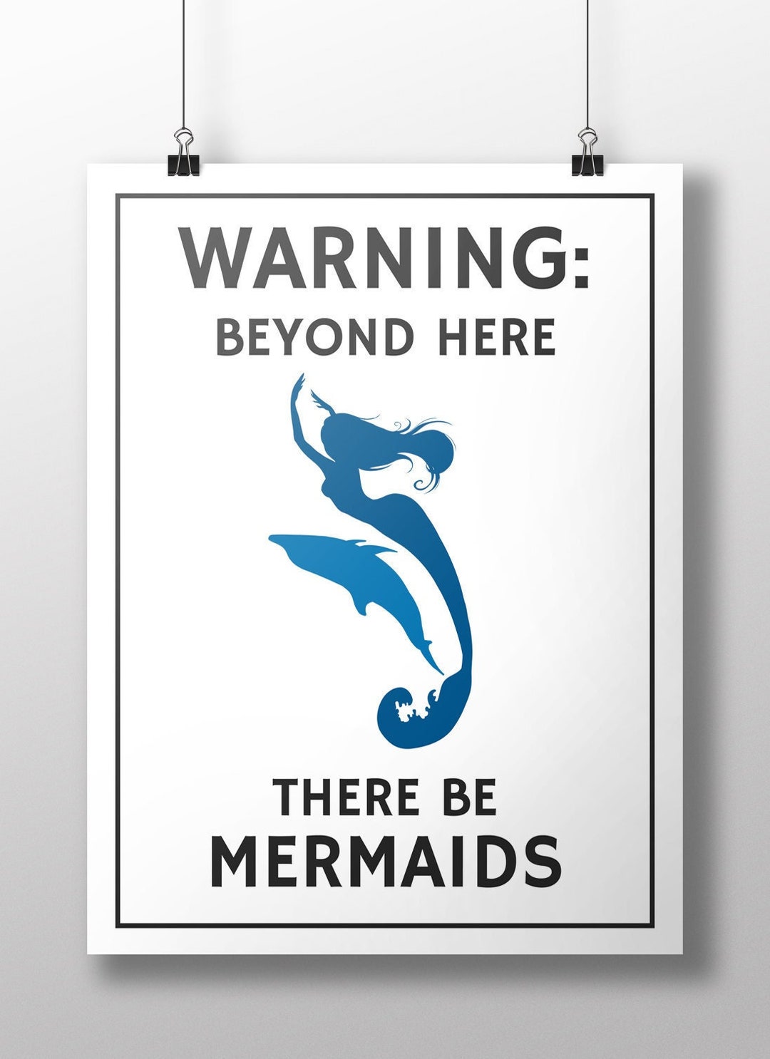Mermaid and Dolphin Poster~mermaids Warning Sign~beyond Here Canvas ...