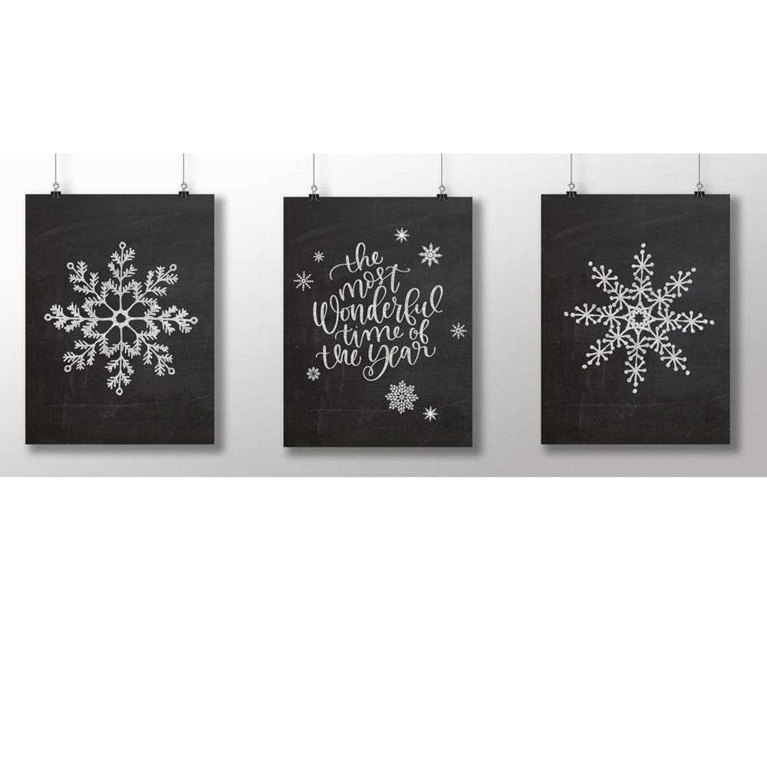 Most Wonderful Time Posterswinter Wall Artsnowflake Wall Artchalkboard ...
