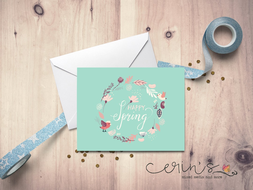 Happy Spring Wreath Card~pastel Spring Notecard~happy Spring Note Card ...