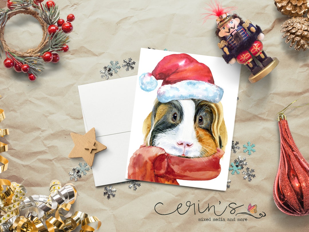 Santa Silkie Guinea Pig Christmas Card~pet Christmas Card~rodent Gifts ...